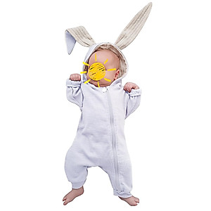 Motteecity Baby Toddler Boys Clothes Unisex Cute Bunny Long Sleeves Zipper Romper (3M, White)