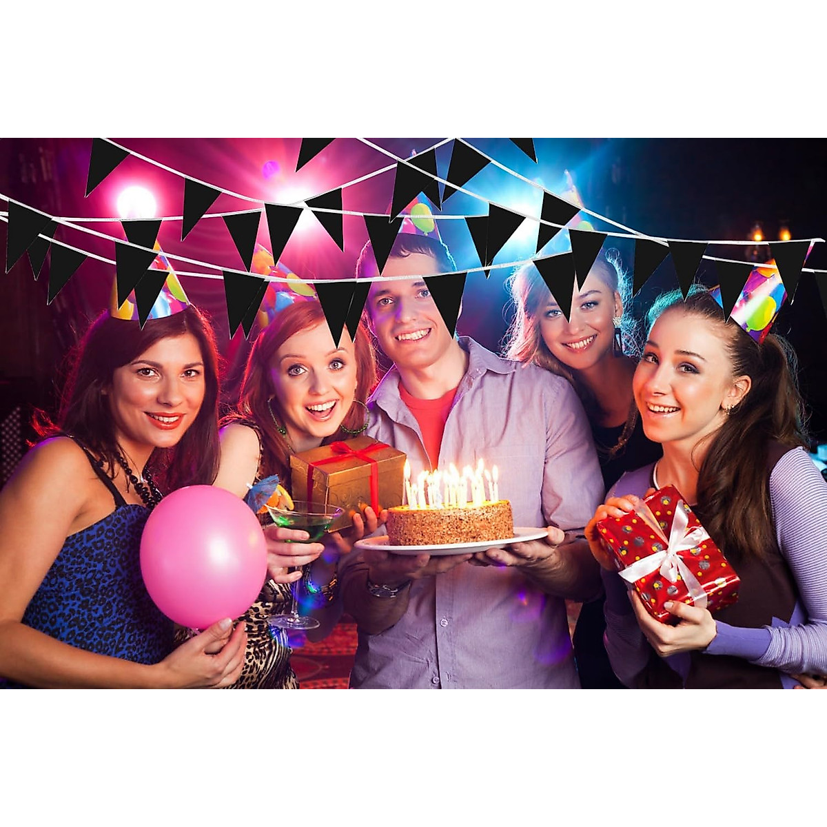 Black Pennant Banner DIY Blank Bunting Solid Triangle Fabric Flags String Decorations for Festival Celebration Bedroom Wedding Baby Bridal Shower Birthday Engagement Anniversary Party - 32 Feet