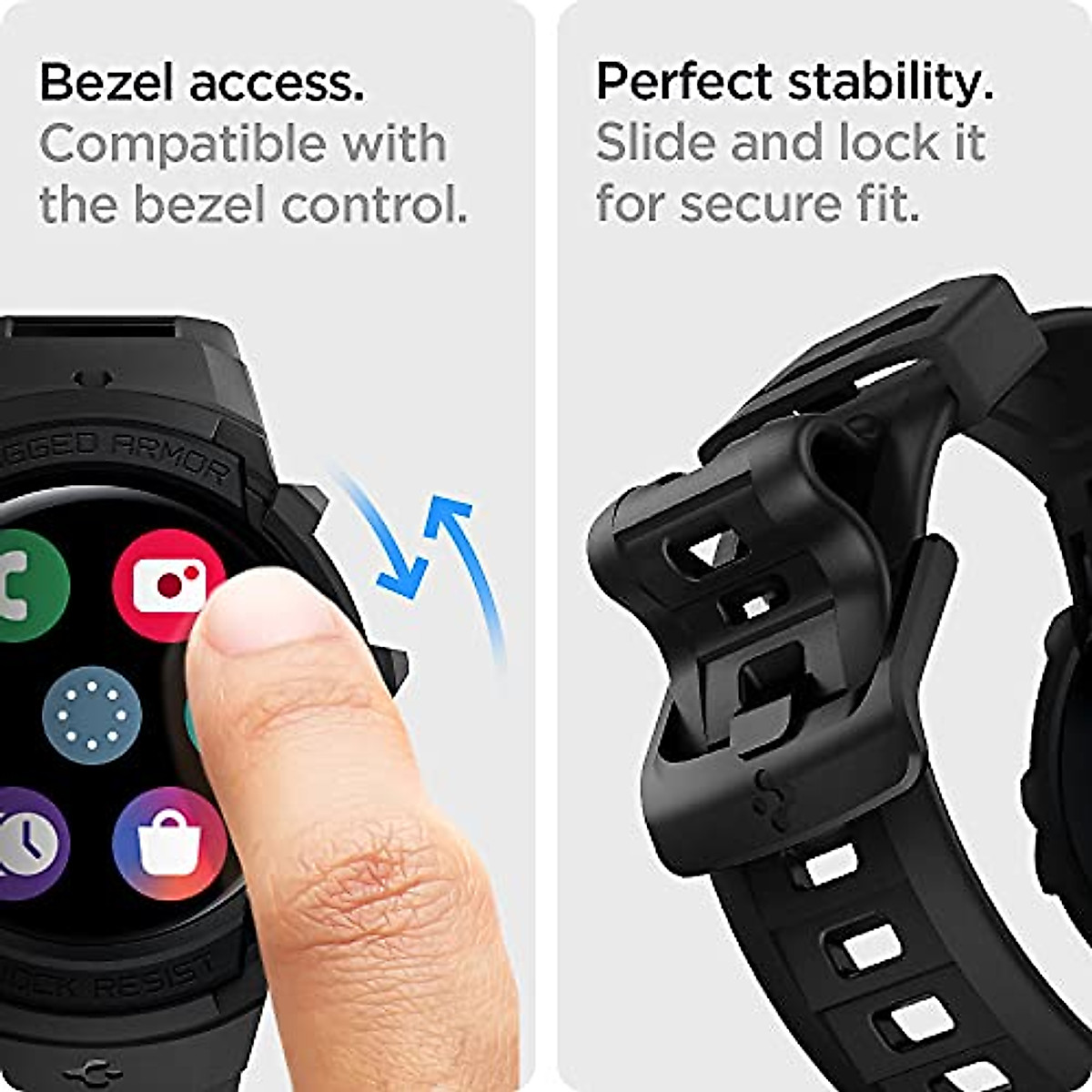 Spigen Rugged Armor Pro Designed for Samsung Galaxy Watch 5, Galaxy Watch 4 Case with Band 44mm (2022/2021) - Black