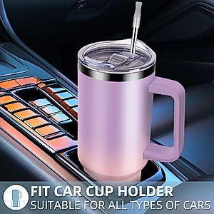 40 oz Tumbler with Handle and Straw, 100% Leak Proof Tumblers Cup, Stainless Steel Insulated Travel Coffee Mug, Keeps Drinks Cold for 24 Hours or Hot for 10 Hrs, Fit for Car Cup Holder, PurplePink