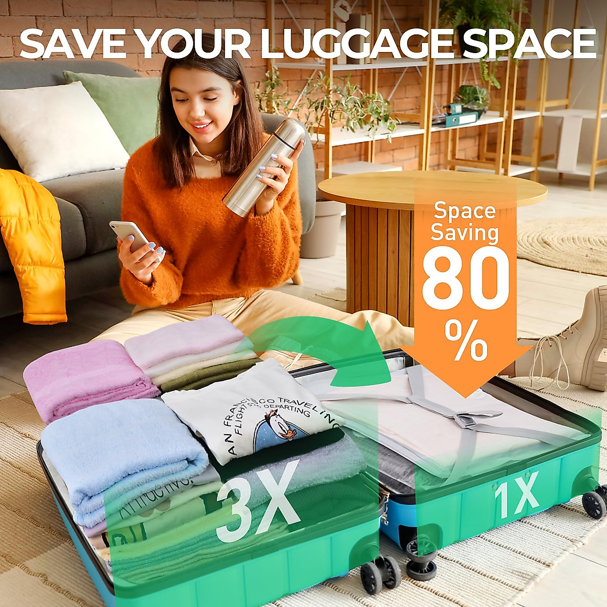 Vacuum Storage Bags for Travel, 12 Pack Small Travel Vacuum Bags with Portable Pump, Compression Bags for Travel, Vacuum Travel bags for Luggage, Vacuum Seal Bags for Clothing, Travel Essentials