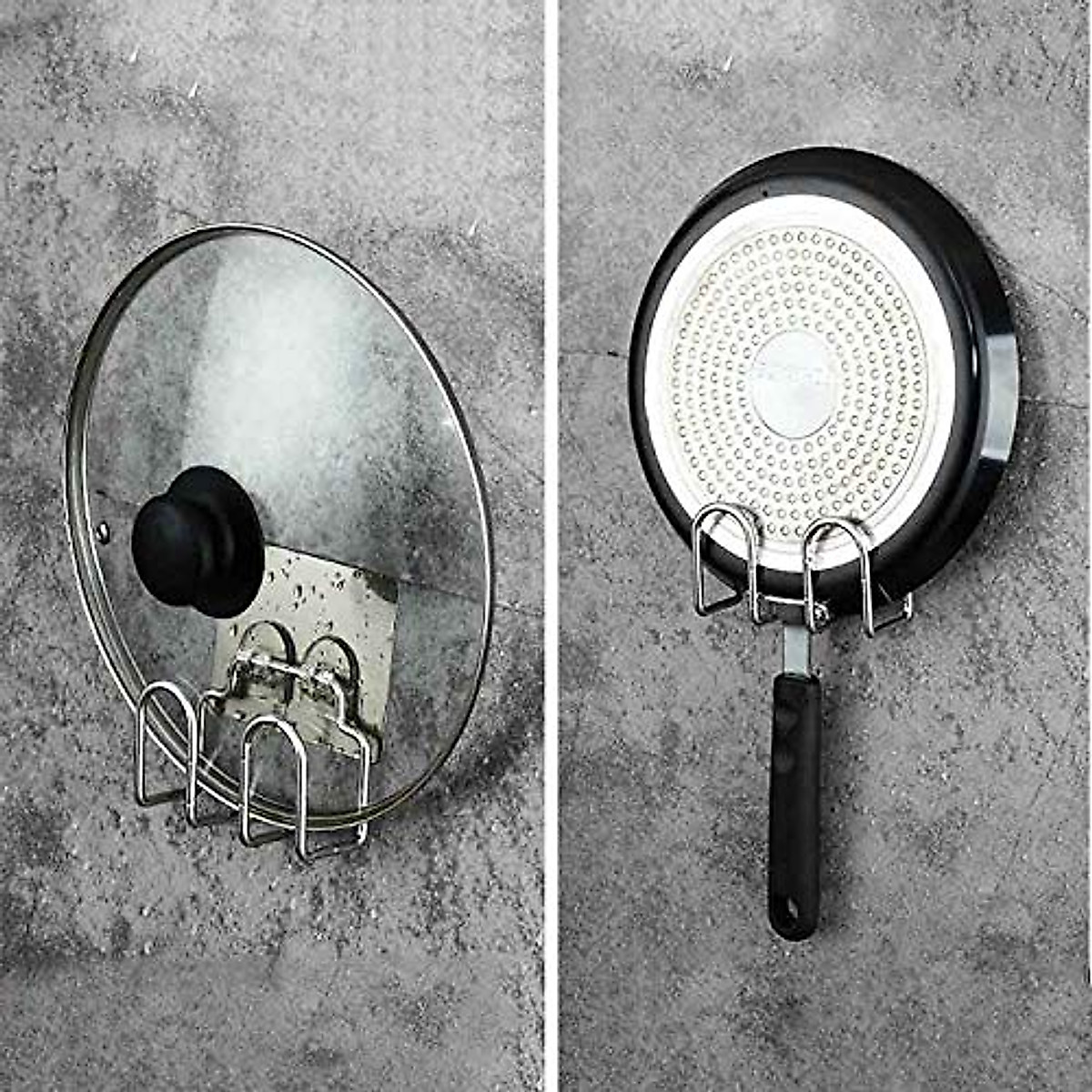 XJJZS Wall-mounted Stainless Steel Drying Pan Pot Rack Cover Lid Rest Stand Spoon Holder Kitchen Tool