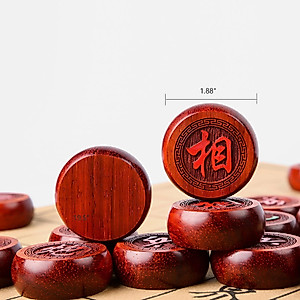 Wowwoody 1.88inch Mahogany Chines Chess Gift Box Set （Xiangqi ） Chines Traditional Xiangqi Classic Educational Strategy Board Games 2 Players Travel Game Set with Wooden Box and Leather Chessboard