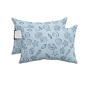 Recliner Head Pillow Ledge Loungers Chair Pillows with Insert Ocean Animals Shells Starfish Graffia Style Blue Background Lumbar Pillow with Adjustable Strap Patio Cushion for Sofa Bench Couch, 2 PCS