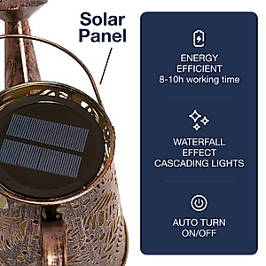 Solar Watering Can with Cascading Lights - Comes with Sheppard Hook, Waterproof Hanging Solar Lights Outdoor Decorative, Rustic Backyad Decor, Garden Decorations, Lantern Lights