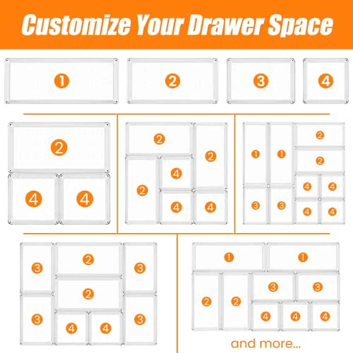 37 PCS Large Clear Plastic Drawer Organizer Set, Non-Slip/Crack Bathroom Vanity Drawer Organizer Trays Dividers, Versatile Storage Bins for Makeup, Jewelry and Office, Desk, Bathroom, Bedroom, Kitchen