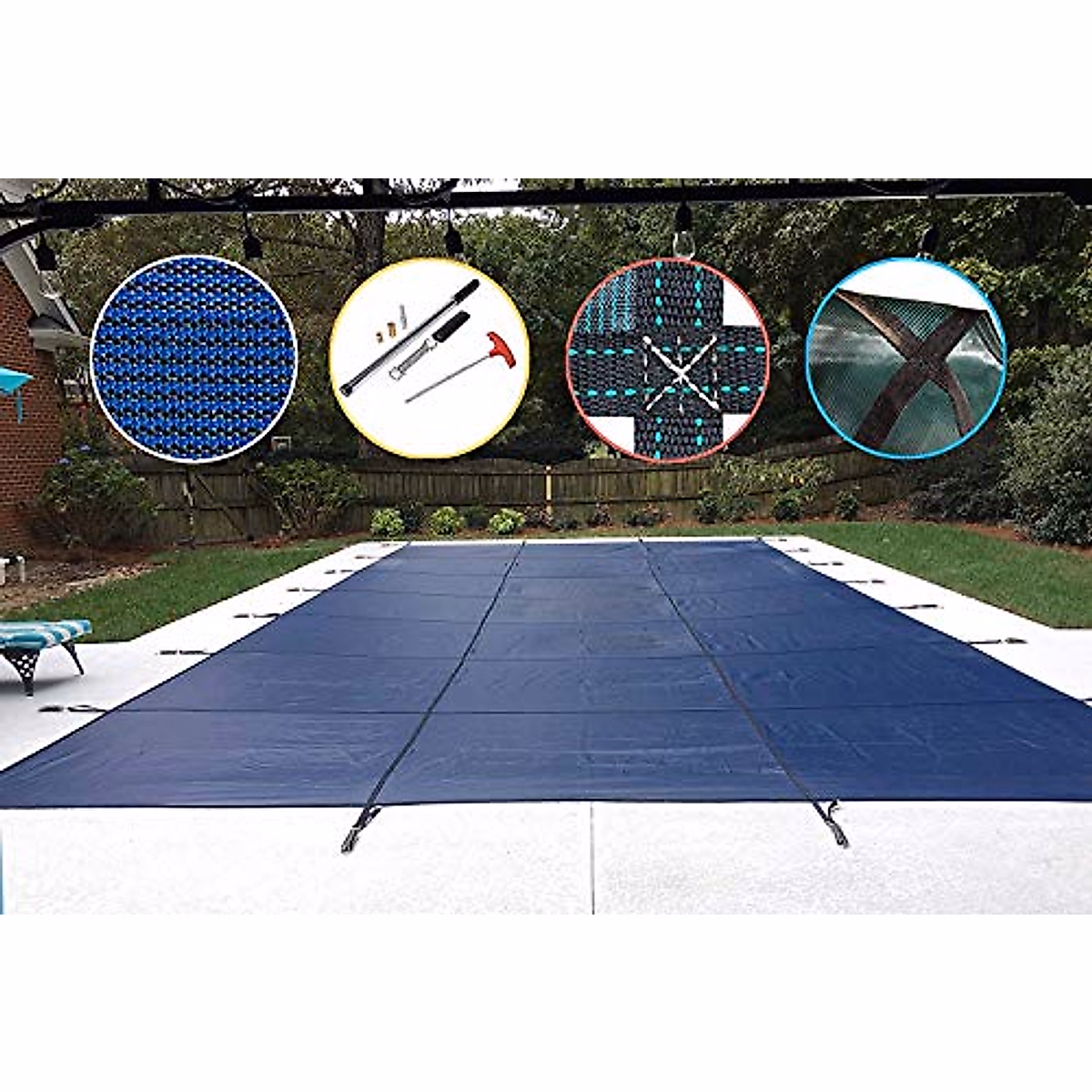 WaterWarden Inground Pool Safety Cover 16' x 32', Rectangle, 15-Year Warranty, UL Classified to ASTM F1346, Triple Stitched for MAX Strength, Abrasion Resistant, Hardware Included, Blue Mesh