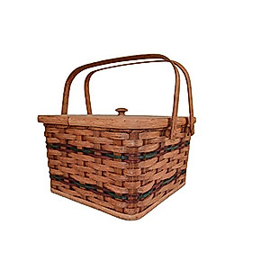 Amish Handmade Large Square Double Pie Carrier Basket with Inside Tray, Lid, and Two Swinging Carrier Handles. Possibility of Fresh Stain Odor, Will Need to Be Aired Out Upon Product Arrival. Colors May Vary.