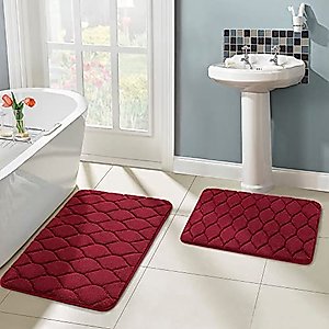 Teewas 2 Pcs Bathroom Rugs Bath Mat Set, Non Slip Ultra Soft and Water Absorbent Bath Carpet, Machine Washable Quick Dry Bedroom Floor Mat Living Rug Red