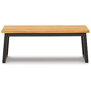 Signature Design by Ashley Town Wood Outdoor 3-Piece Patio Counter Table Set with 2 Benches, Brown & Black