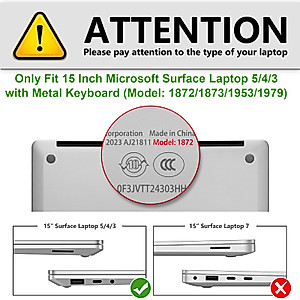 Fintie Case for 15 Inch Microsoft Surface Laptop 5 4 3 with Metal Keyboard (Model: 1872/1873/1953/1979) - Protective Slim Snap On Hard Shell Cover, Crystal Black