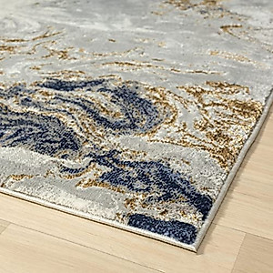 LUXE WEAVERS Marble Collection Blue Area Rug 2x7 Modern Abstract Swirl Design Non-Shedding Carpet