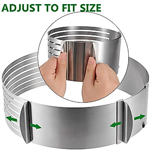 2 PCS Adjustable Cake Ring Cutter, HAKZEON Stainless Steel 7-Layered Cake Slicer Leveler 6-8 Inch, 9-12 Inch Mousse Slicing Round Bread Mold Baking Tool Kit Set for Kitchen DIY Restaurant Bakery