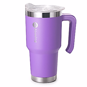 Bluwing Stainless Steel Coffee Tumbler with Handle, 30 oz Double Wall Vacuum Insulated Water Tumbler with Spill Proof Lid for Travel（Purple）
