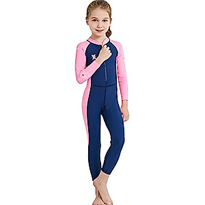 Girls Sun Suit Long Sleeve UV Sun Protection Swimsuit One Piece Stretch Full coverage Wetsuit Swimwear Navy S
