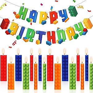 32 Pieces Building Blocks Birthday Supplies Building Block Candles Decorations Block Party Centerpiece Banner Party Supplies Happy Birthday Banner Brick Themed Party Favors