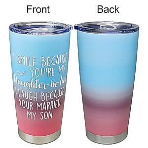 CTIGERS Funny Daughter in Law Tumbler with Lid and Straw Insulated Travel Mug Gifts for Daughter-in-law Birthday,Christmas,Thank Giving Day,Wedding Gifts 20 oz Blue Red Gradient