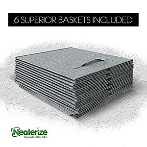 NEATERIZE 13x13 Large Storage Cubes - Set of 6 Storage Bins. Features Dual Handles | Cube Storage Bins | Foldable Closet Organizers and Storage | Fabric Box for Home, Office (Textured Grey)