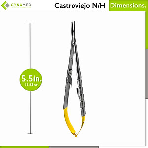 Cynamed TC Castroviejo Micro Needle/Suture Holder Driver with Tungsten Carbide Inserts and Gold Ends - Premium Grade Instrument (5.5 in. Straight Jaws)