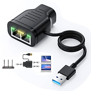 Ethernet Splitter 1 to 2 1000Mbps Internet Cable Splitter 1 in 2 Out High Speed Network Splitter Gigabit Dual LAN RJ45 Port Extender Support 2 Devices Simultaneously Access Internet (Plug and Play)