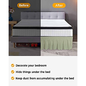 Sage Green Bed Skirt Cal King Size 16 Inch Drop, Adjustable & Elastic Wrap Around Bed Skirts Pleated Luxury Dust Ruffles for Twin Full Queen Cal King Base Bed, Abstract Modern Minimalist Soild Color