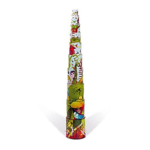 Janod Magic Tree Round Stacking Pyramid Toy – Nested Cube Set in Carrying Case – 10 Blocks Stack to Almost 3' Tall to Create A Magical Beanstalk – Great for Learning Tocount Numbers – Ages 1+