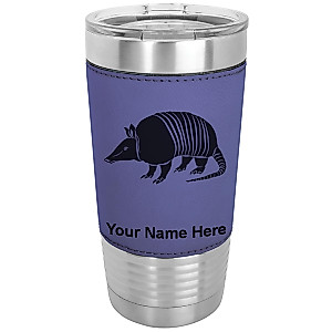 LaserGram 20oz Vacuum Insulated Tumbler Mug, Armadillo, Personalized Engraving Included (Faux Leather, Dark Purple)