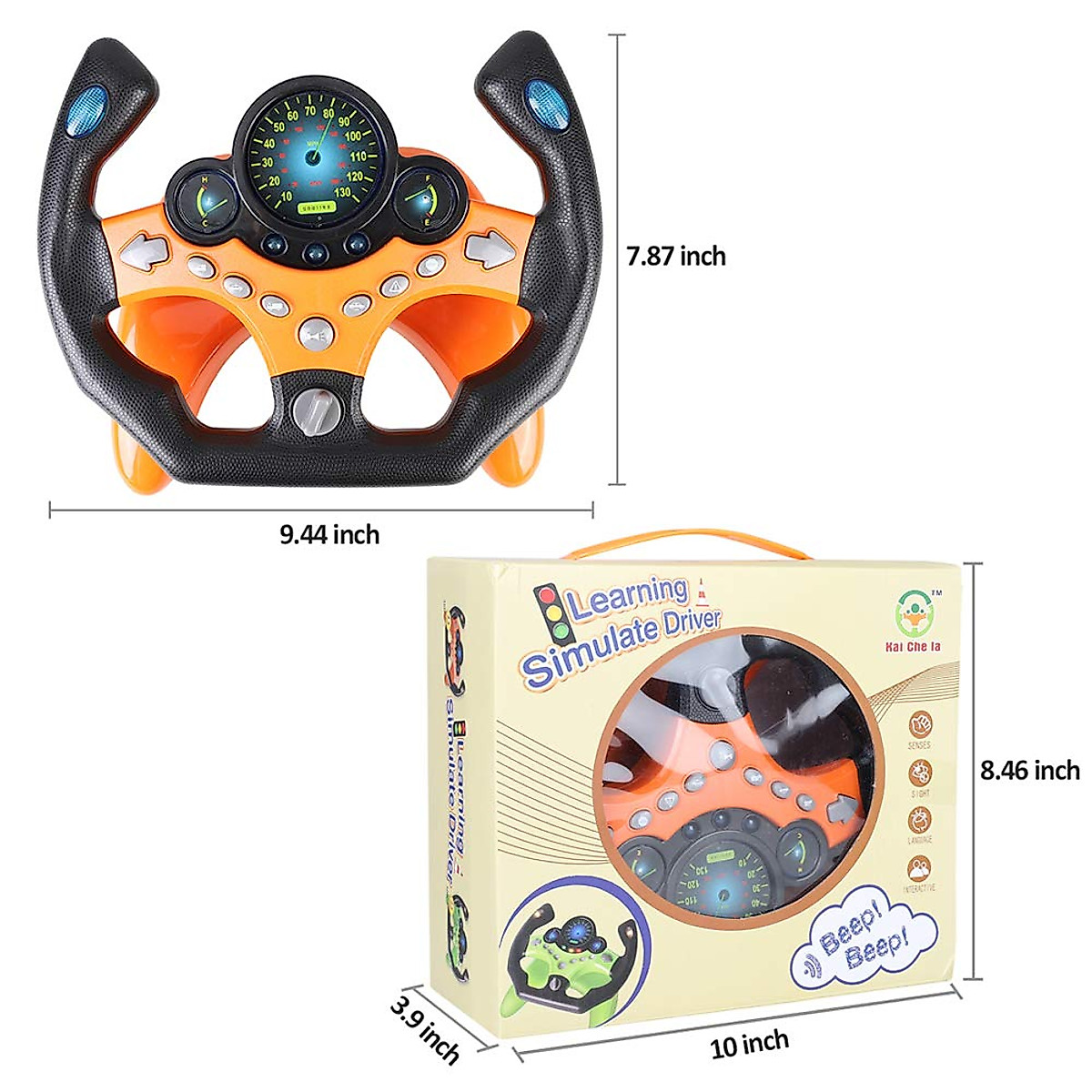 Coherny Steering Wheel Toy Driving Controller Portable Driving Copilot Toy Educational Sounding Toy Gift Driving Wheel with Music for Kids (Orange)