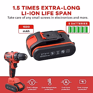 jar-owl 21V Max Cordless Drill/Driver Kit, Brushless, Tool Set with Drill and 112pcs Household Hand Tool Kit for Daily Home Repair, Red