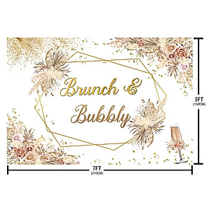 SENDY 7x5ft Boho Brunch and Bubbly Backdrop Bridal Shower Party Decorations Supplies Wedding Bachelorette Banner Bohemia Floral Pampas Gold Champagne Photography Background Cake Table Photo Booth Prop