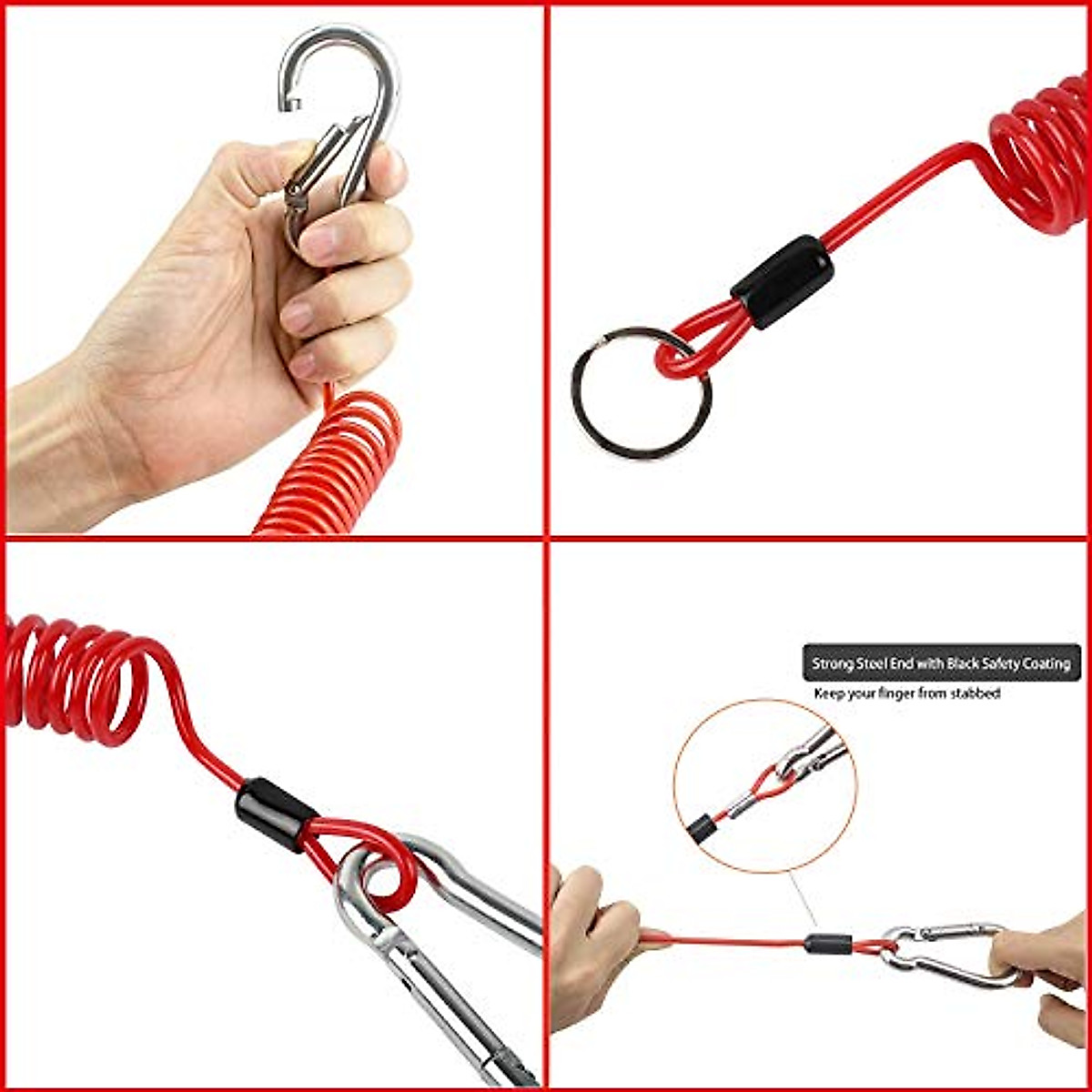 DPEI XUAN Breakaway Trailer Cable, Trailer Brake Cable, RV Stainless Steel Spring Towing Coiled Wire, Heavy Duty Steel Wire Extend to 6ft Coiled Safety Cables Strap for RV Towing Trailer