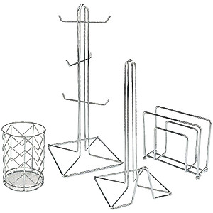 Southern Homewares SH-10297 Full Kitchen Accessory Set, Chrome Paper Towel & Utensil Holder, Napkin Container, Hangers, One Size