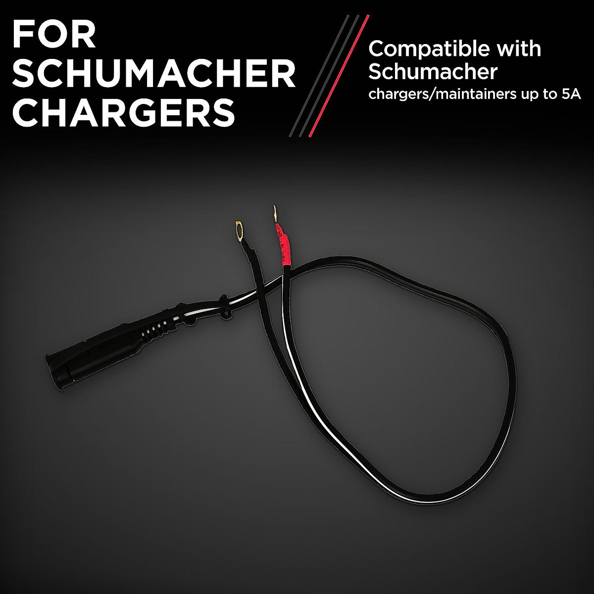 Schumacher WM-12 Ring Connection Cable for Battery Chargers and Maintainers – 18 Inches – Quick Connect – Ideal for Motorcycle, Power Sport, and Lawn Tractor Batteries, Black