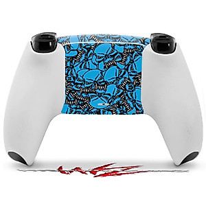 WraptorSkinz Skin Wrap compatible with Sony PS5 DualSense Controller Scattered Skulls Neon Blue (CONTROLLER NOT INCLUDED)