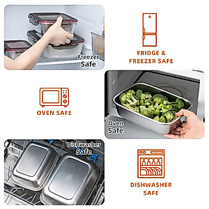 XingXiuSis Stainless Steel Food Storage Container with Lids Set of 3 Leak-proof Metal Food Containers Meal Prep Containers Lunch Box for Dishwasher/Freezer/Oven Safe, 600ml/ 1500ml/ 2900ml Stackable