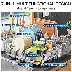 Dish Drying Rack, Aluminium Dish Racks for Kitchen Counter with Cup Rack, Large Dish Drainers with Drainboard, Anti-Rust Kitchen Dish Rack Dryer Shelf for Plate with Utensil, Cutting Board Holder