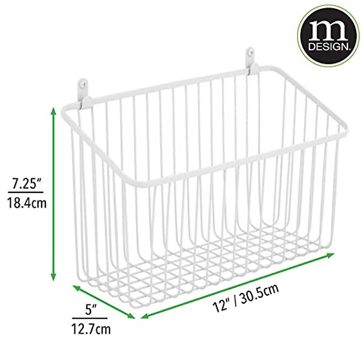 mDesign Small Metal Wire Wall Mounted Storage Organizer Basket Bin for Hanging in Kitchen, Garage, Entryway, Mudroom, Bedroom, Bathroom, Laundry Room - Unity Collection - 2 Pack - White