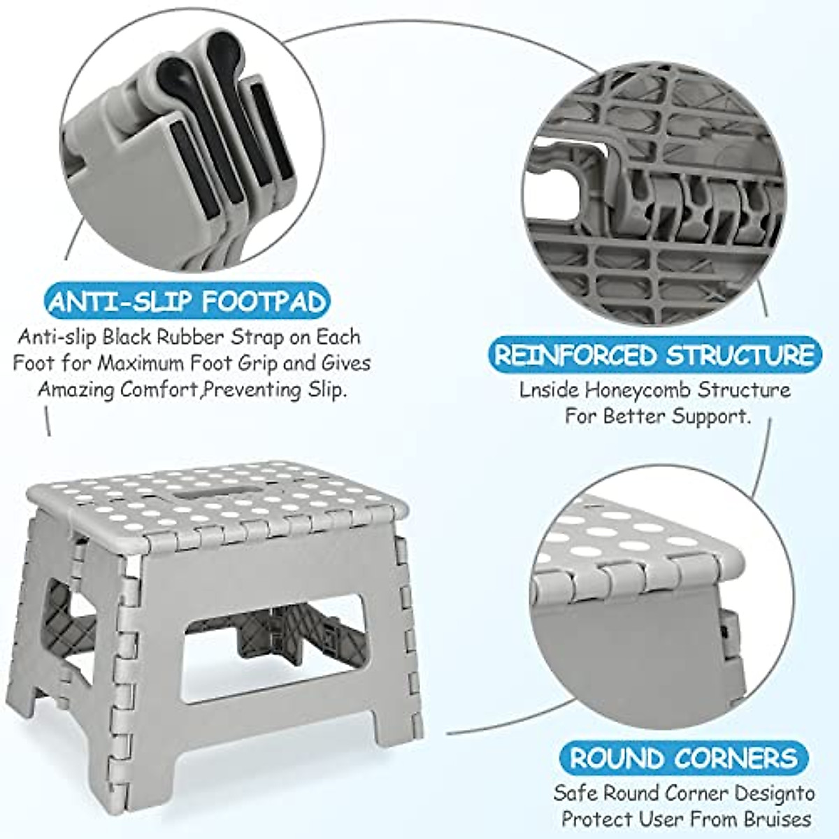 Step Stool Folding Step Stool | Lightweight & Sturdy Stepping Stool for Adults and Teens | Convenient One-Hand Operation Stool with Anti-Slip Surface & Rubber Feet, by Simplized