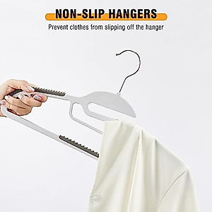 TECHMILLY 30 Pack S-Slide Plastic Hangers, Heavy Duty, Non Slip Space Saving Protect Collar Design Coat Hanger with 360° Swivel Hook, Clothes Organizer for Closet Grey