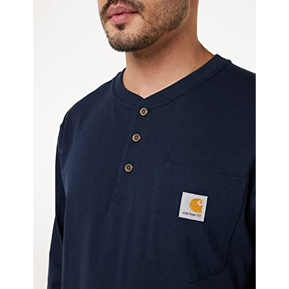 Carhartt Men's Loose Fit Heavyweight Long-Sleeve Pocket Henley T-Shirt, Navy, Small