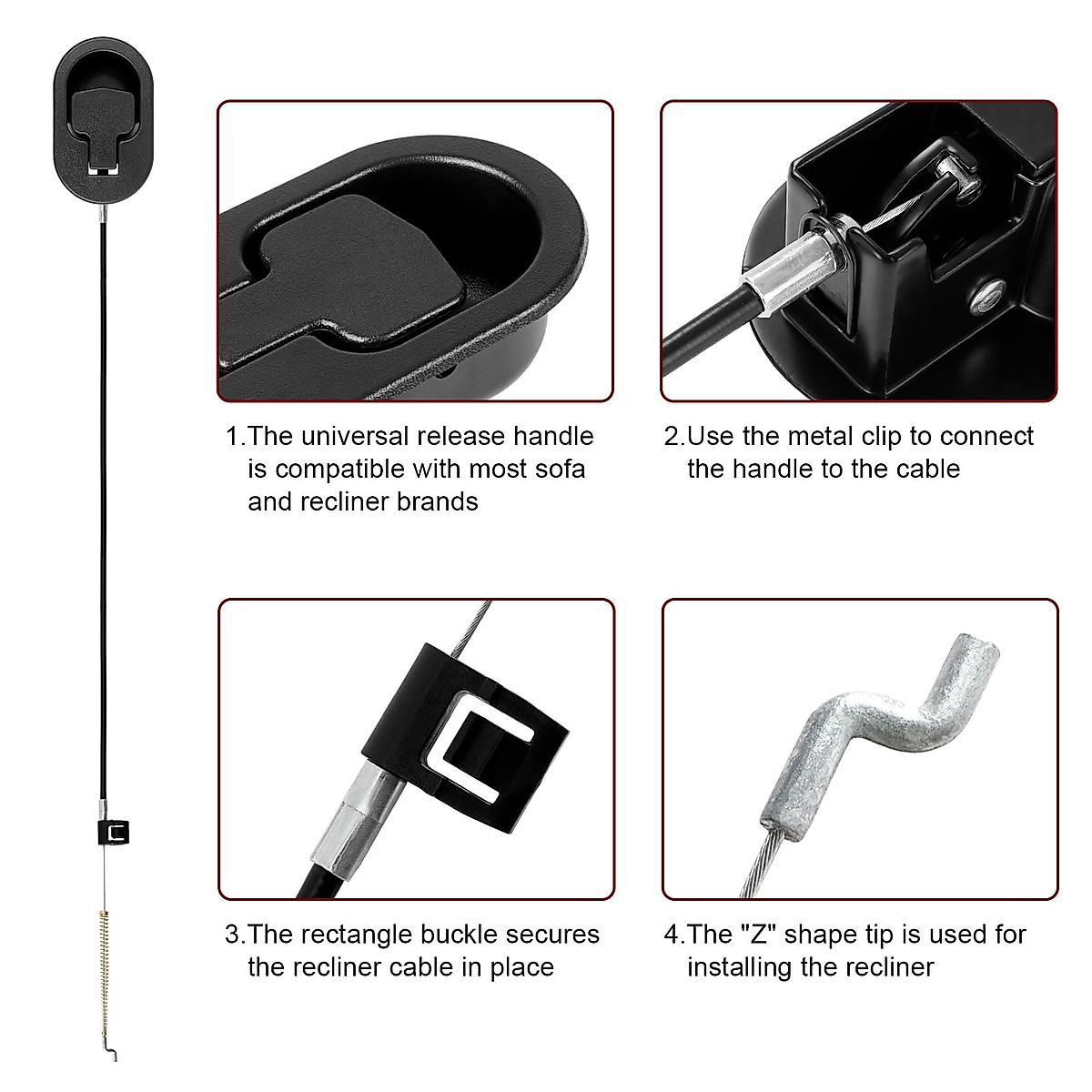 Nonley Recliner Pull Handle, Universal Recliner Replacement Parts, Plastic Sofa Chair Recliner Release Pull Handle with Cable, Fits Most Major Recliner Couch Sofa Chair Furniture