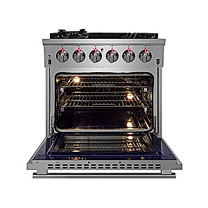 FORNO Massimo Freestanding 30-Inch Full Gas Range and Oven with 5 Italian Sealed Burners Cooktop - 4.32 Cu.Ft. Convection Stainless Steel Oven Includes Cast Iron Accessories