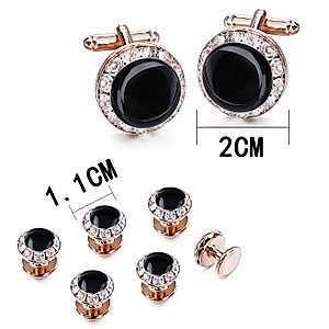 HAWSON Crystal Cuff Links and Studs Set for Mens Tuxedo Shirts Wedding Accessories