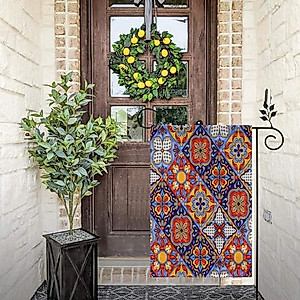 Double-sided garden flag Mexican Talavera Ceramic Tile Pattern Ethnic Folk Outdoor Flag Garden Flag Yard Outdoor Decoration （12×18in）.