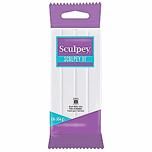 Sculpey III Polymer Oven-Bake Clay, White, Non Toxic, 8 oz. bar, great for modeling, sculpting, holiday, DIY, mixed media and school projects. Great for kids and beginners!