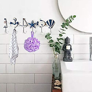 Nautical Themed Coat Hooks Wall Mounted Decorative Fish Sea Star Shell Sailboat Coat Hanger Beach Towel Holder - B