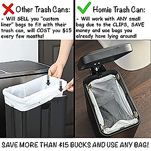 Soft Close, Rectangular Trash Can 5L with Anti - Bag Slip Liner and Lid, Use as Mini Garbage Basket, Slim Dust Bin, or Decor in Bathroom, Restroom, Kitchen, or Bedroom (5L / 1.3 Gallon, Matte Black)