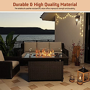 Outdoor Fire Pits,PAMAPIC Propane Fire Pit Table with Glass Wind Guard,42 Inch 50,000 BTU Auto-Ignition Outdoor Fire Tables for Garden Patio Backyard Deck Poolside