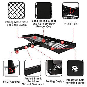 LUCKYERMORE 60x20x3 Heavy-Duty Tray Hitch Cargo Carrier with Cargo Net, 500lbs Capacity, Foldable Design, Easy Assembly, Universal Fit for SUVs, Trucks