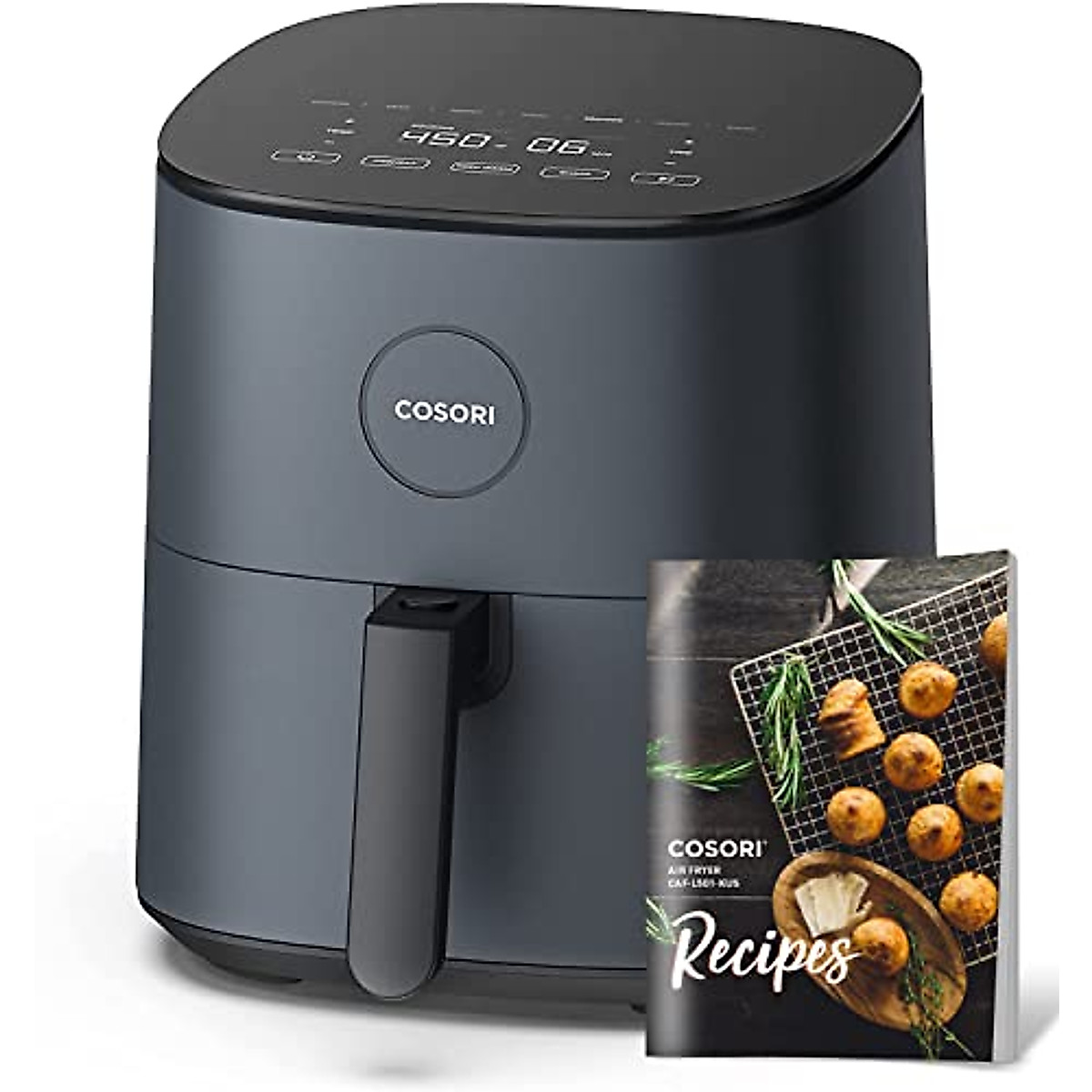 COSORI Air Fryer, 5 Quart Compact Oilless Oven, 30 Recipes, Up to 450℉, Dark Grey & Air Fryer Accessories, Set of 6 Fit for Most 5.8Qt and Larger Oven Cake & Pizza Pan, Black